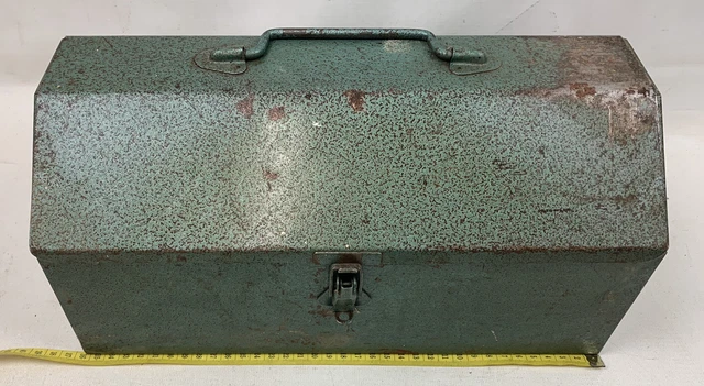 VINTAGE RETRO BLUE Metal Tool Box Storage Toolbox Lunch Box Style ...