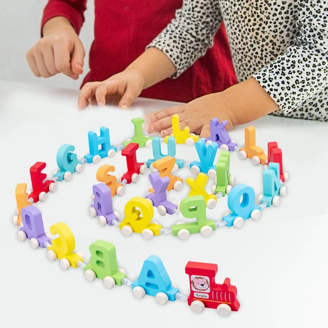 WOODEN TRAIN SET Stacking Interactive Game Fine Motor Skills ...