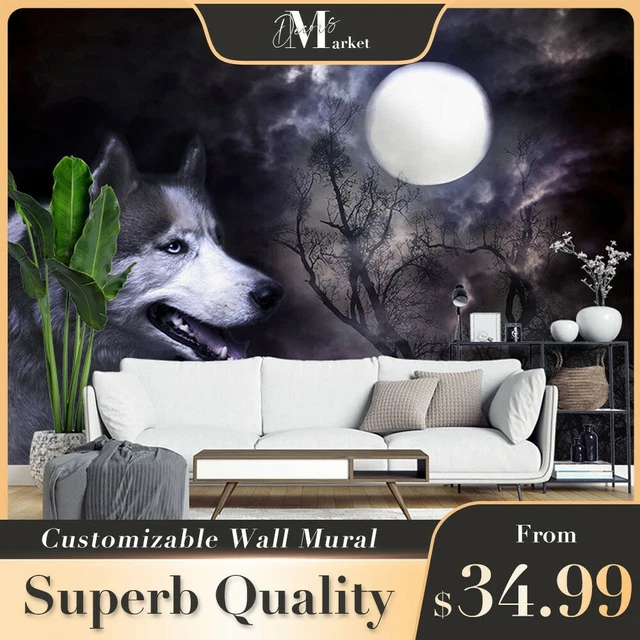 WOLF MOON ANIMALS Wild Animals 3D Wall Mural Australia Designer ...