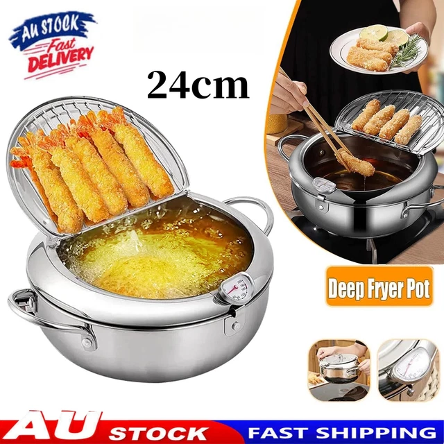 24CM JAPANESE DEEP Frying Pot with a Thermometer Kitchen Tempura Fryer ...