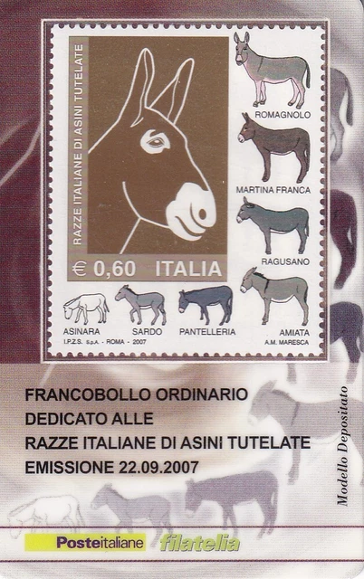 RAZZE DI ASINI Italiani Tutelate Tessera Filatelica 2007 EUR 3,00 ...