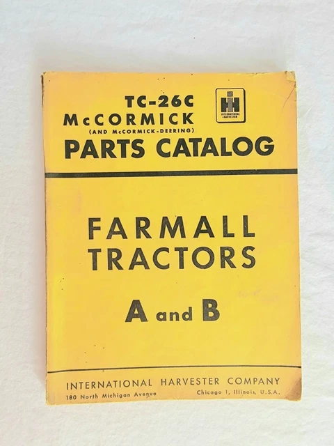 RARE VINTAGE MCCORMICK Parts Catalog Deering International TC-26C ...