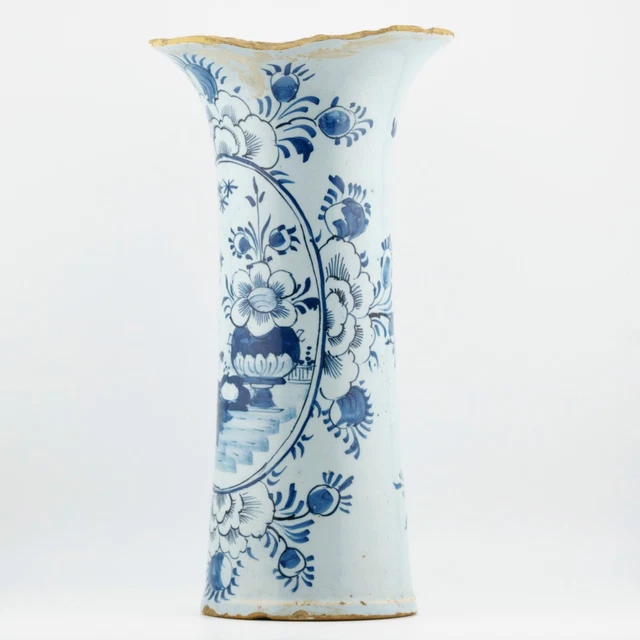 ENGLAND DELFTWARE VASE Trumpet Blue White Pearlware Porcelain Period ...
