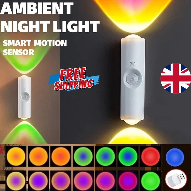 MAGNETIC RGB LED Night Light Smart Motion Sensor USB Rechargeable ...