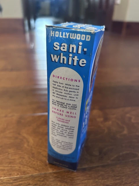 HOLLYWOOD SANI-WHITE SHOE Preserver Box, Bottle, and Applicator (empty ...