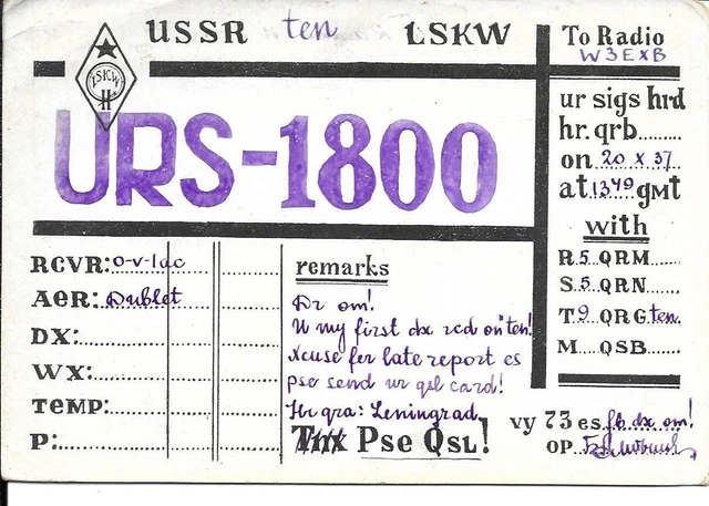 QSL 1937 RUSSIE Swl URS1800 Radio Carte EUR 7,24 - PicClick FR