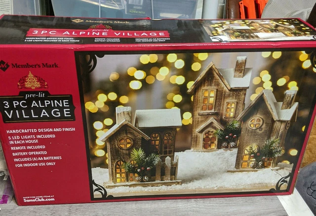 MEMBERS MARK WOODEN Pre-Lit 3 PC Alpine Village w/Remote, LED Christmas ...