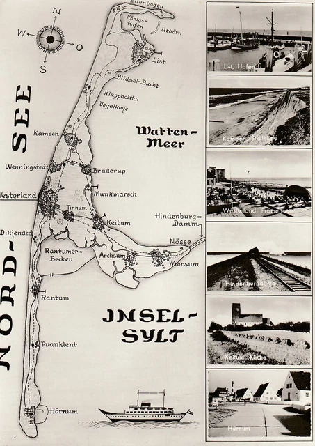 AK MAP, LANDKARTE, Umgebungskarte ***INSEL SYLT*** s/w EUR 1,00 ...