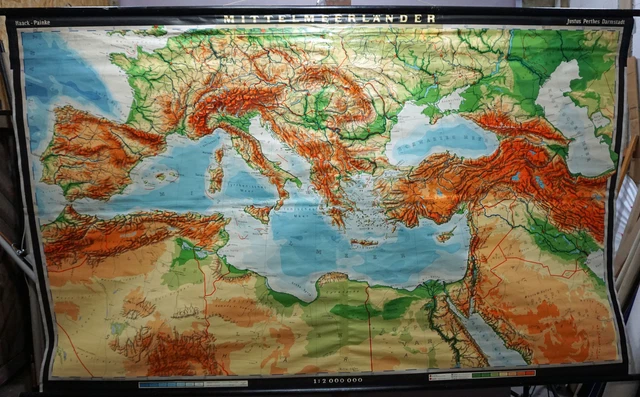 VINTAGE POSTER ROLLABLE Map Countries Surrounding the Mediterranean Sea ...