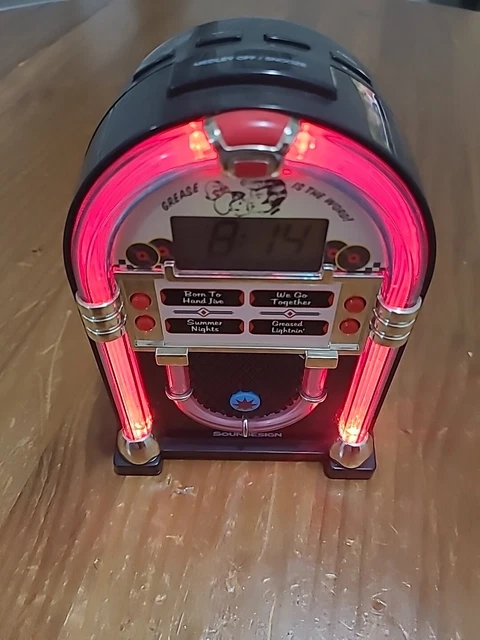 GREASE JUKEBOX 6½& Battery Alarm Clock Soundesign, 4 Songs Lights Up ...