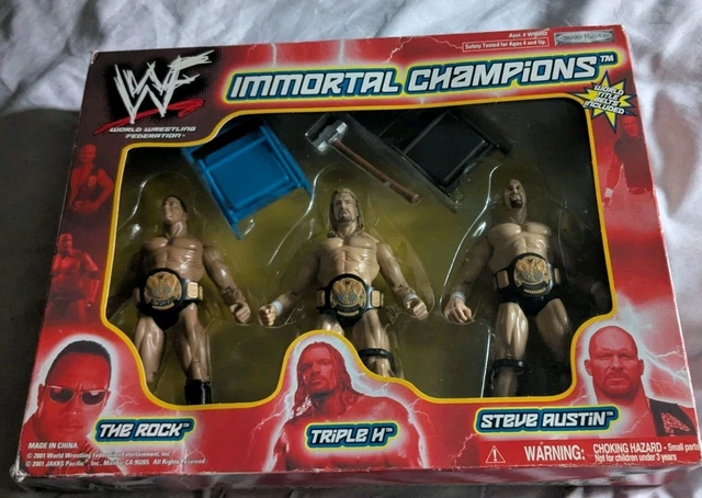 JAKKS IMMORTAL CHAMPIONS Triple H The Rock Steve Austin WWF £21.50 ...