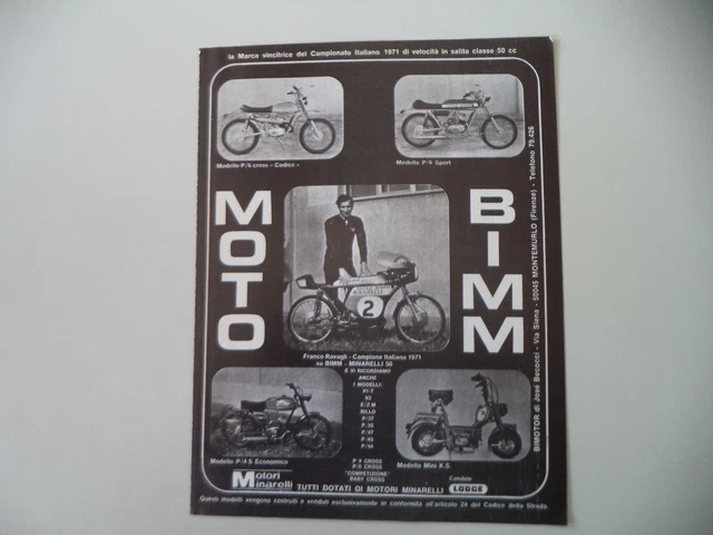 ADVERTISING PUBBLICITÀ 1972 MOTO BIMM CROSS 50/P6 SPORT/MINI KS/FRANCO ...