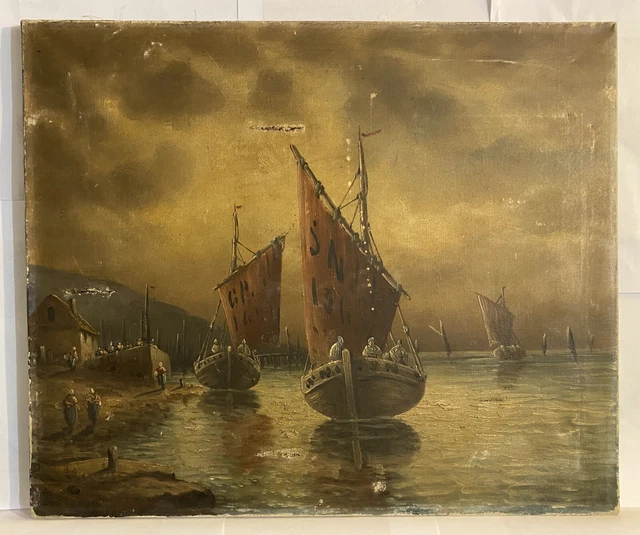 TABLEAU ANCIEN PAYSAGE Marine Voiles Huile Sur Toile A Restaurer Format 10F EUR 20,00 - PicClick FR