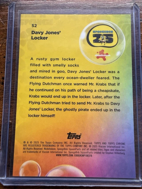 2025 TOPPS CHROME SpongeBob Sapphire Davy Jones' Locker Red Refractor ...