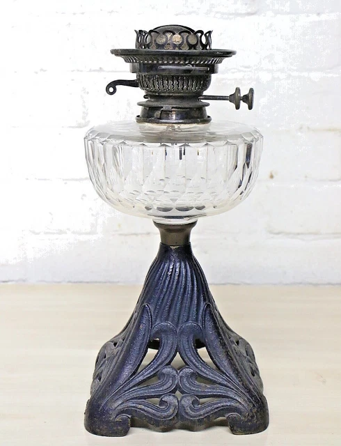 ANTIQUE VICTORIAN OIL Lamp Cut Glass Font and Cast Iron Base to Restore ...