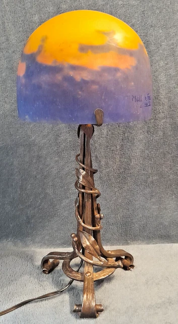 GRANDE LAMPE SIGNÉ Muller freres art deco 1930 en fer forgé pate de ...