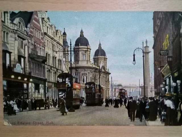 HULL KING EDWARD Street Antique Postcard Features Trams £3.25 - PicClick UK