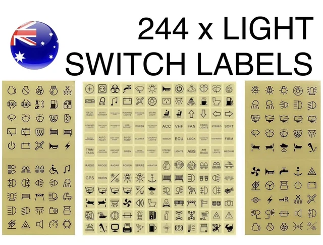 CARAVAN LIGHT SWITCH Label Stickers Decals 244x Black Labels $20.00 ...
