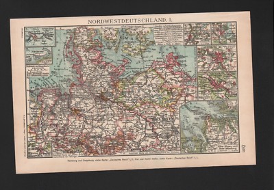 MAP MAP LITHOGRAPHY 1922: Northwest Germany I/II. Germany Helgoland £15 ...