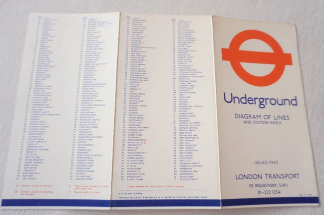 1975 NO. 2 London Transport Underground Map Diagram of Lines Tube Ref 9 ...