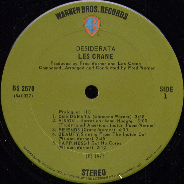 LES CRANE - Desiderata - Warner Bros. Records - BS 2570 - LP, Album ...