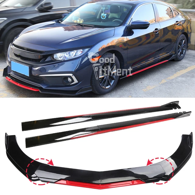 GLOSS BLACK FRONT Bumper Chin Lip Spoiler Splitter + Side Skirts For Honda Civic £88.06 ...