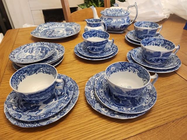 22 PIECE SPODE Copeland Italian England Tea Set Blue £128.00 - PicClick UK