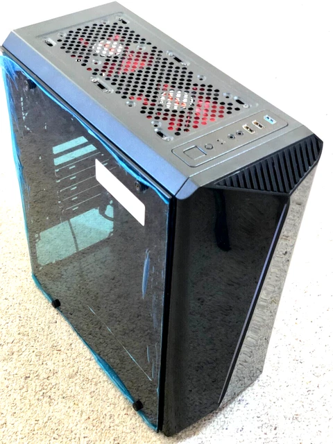 BLACK MID-TOWER GAMING Computer PC Case ATX mATX ITX + 3 Fans ...