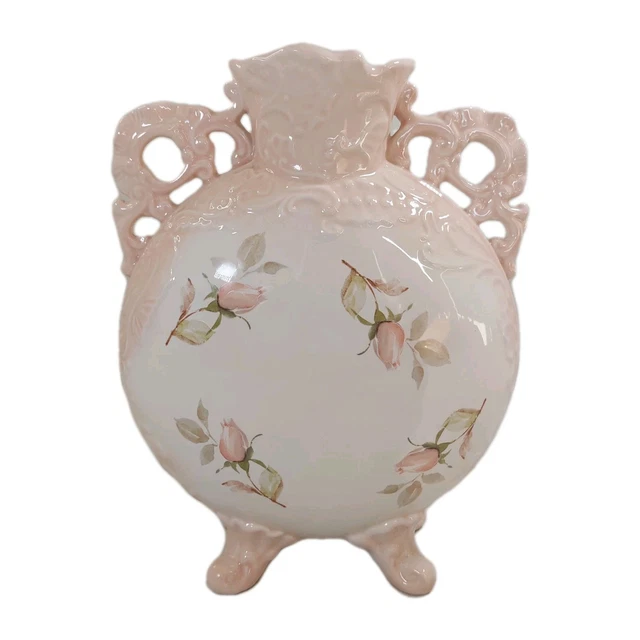 BLAKENEY VASE LARGE Double Handled Footed Moon Flask Pink Floral ...