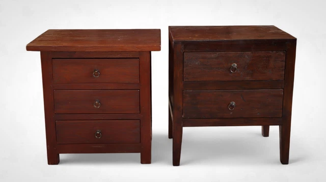 PAIR LOMBOK SEBA Bedside Tables Drawers Solid Indonesian Teak Mahogany ...