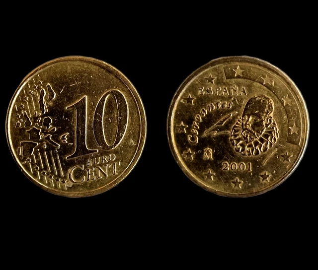SPAIN KING JUAN Carlos I 10 Euro Cent 1st type 1st map Coin Date 2001 ...