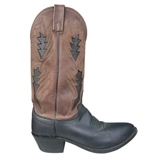VINTAGE DAN POST Men’s Black Brown Leather Western Cowboy Boot Size US ...