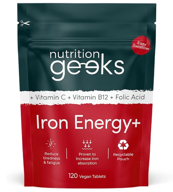 NUTRITION GEEKS IRON Energy Tablets High Strength with Vitamin C, B12 ...