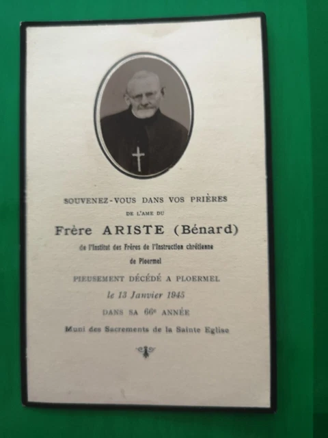 FAIRE-PART DE DÉCÈS du Frère Aristide Bénard, instutution religieuse Ploermel EUR 1,50 - PicClick FR