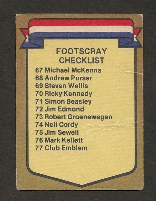 SCANLENS 1981 VFL Footy Card Footscray Bulldogs Checklist Logo Emblem ...