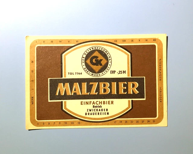 ALTES BIERETIKETT-BEER LABEL ,DDR-VEB ,Karl-Marx-Stadt , Zwickauer ...