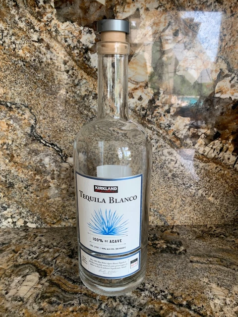 TEQUILA BLANCO AGAVE Clear Glass BOTTLE 1.75L W/ CORK Liquor Log Empty ...