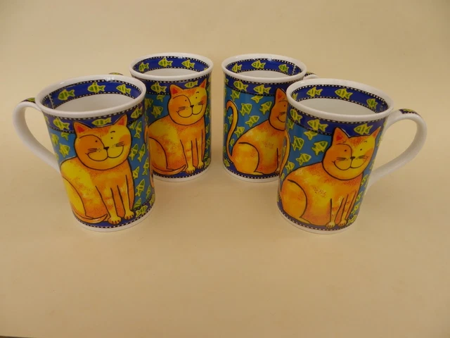 ST MICHAEL SET of 4 Fine Bone China Cartoon Cat Mugs, 10cm Tall 7.5cm ...