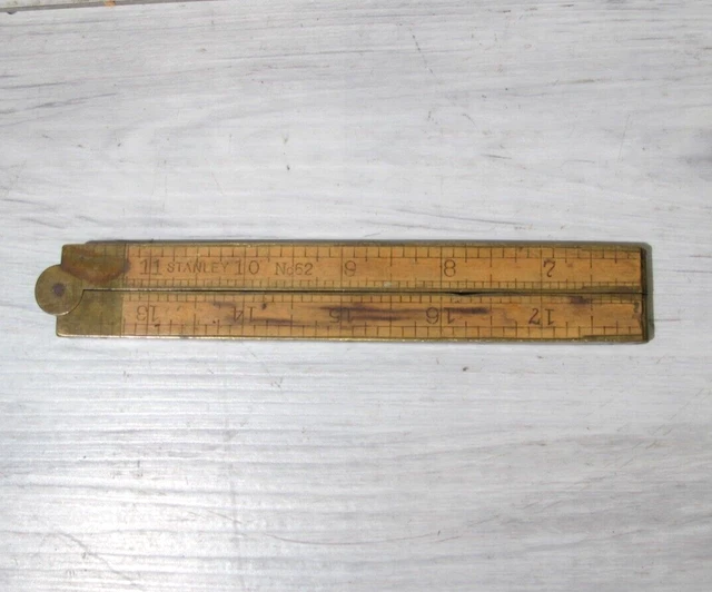 VINTAGE STANLEY RULE & Level Co Folding Boxwood RULER No 62 Brass 24 ...