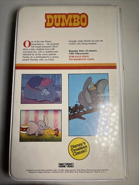 DUMBO WALT DISNEY home video vhs vintage Original Orange Label Release ...