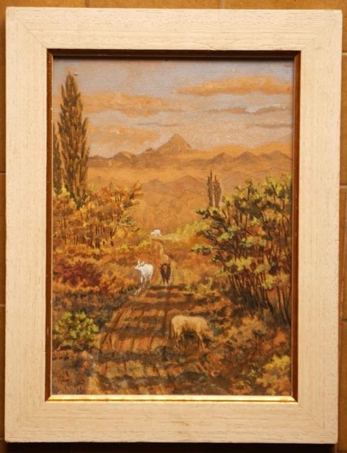 TABLEAU AQUARELLE : vaches sur un chemin EUR 8,00 - PicClick FR