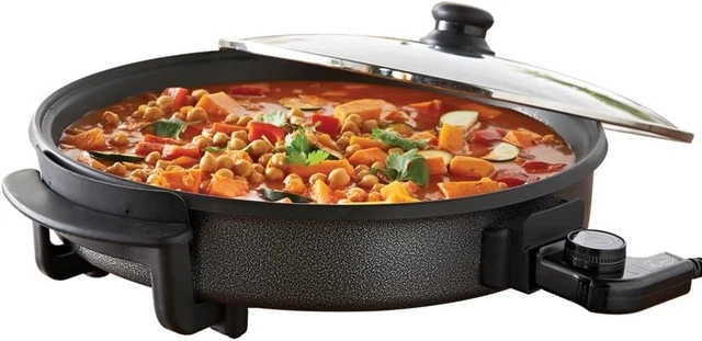 MULTI-FUNCTION ELECTRIC COOKER Pan with Lid Adjustable Thermostatic ...