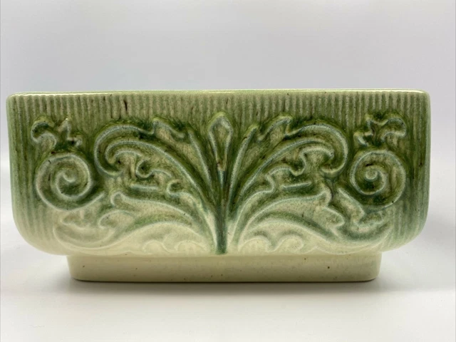 VINTAGE HAEGER USA Pottery #247 Rectangular Ribbed Planter Green Footed ...