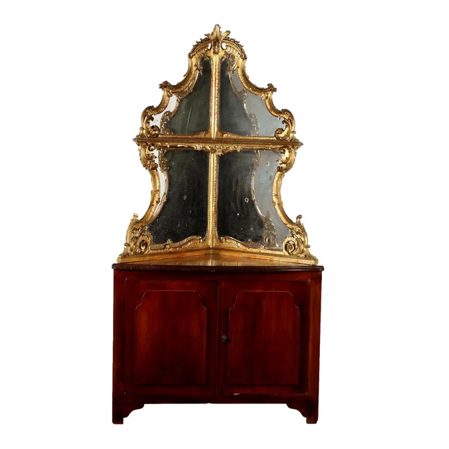 MEUBLE D'ANGLE ANCIEN Style Rococo Acajou Italie du XXe Siècle Original ...