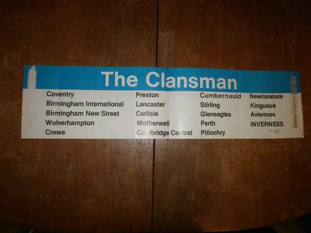 BRITISH RAIL CARRIAGE Window Label-'The Clansman' Inverness (from ...