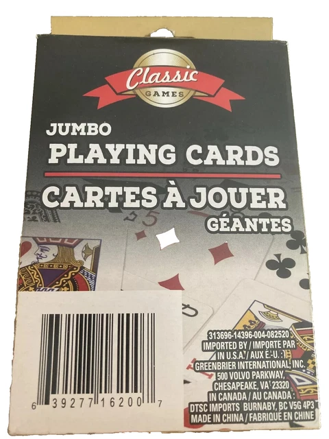 CLASSIC GAMES JUMBO 3 1/2 X 5 Playing Cards Novelty Gift Set, Crafts ...