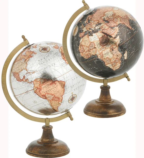 ROTATING WORLD GLOBE Spinning Atlas Earth Map Antique Vintage Style ...