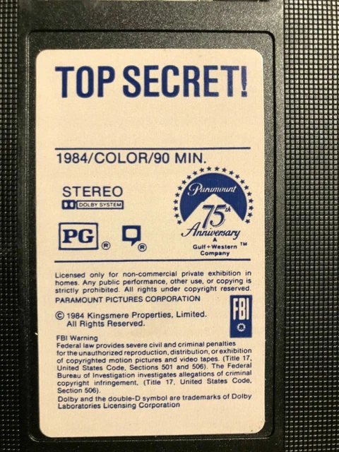 TOP SECRET VHS Val Kilmer, Lucy Gitteridge 1984 Comedy #2 EUR 27,57 ...