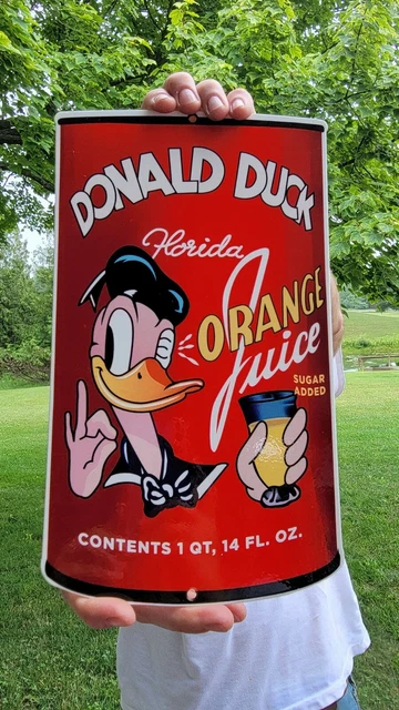 OLD VINTAGE DONALD Duck Orange Juice Porcelain Heavy Metal Gas Station ...