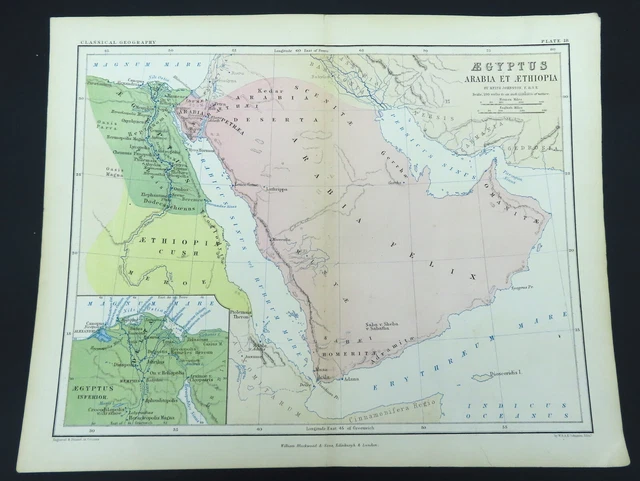 1853 MAP OF Ancient Egypt Arabia Ethiopia Petra Jordan Classical Latin ...